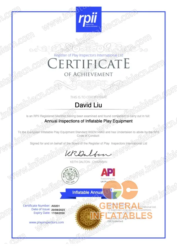 RPII EN14960 Certificate | Inflatablecn